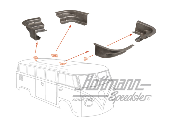 Corner pieces, folding-roof opening, Bus T1 | 095-0190